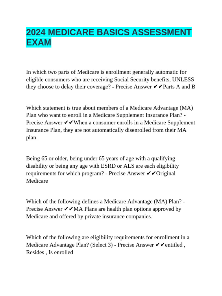 2024 Medicare Basics Assessment Exam | PDF | Medicare Part D | Medicare ...