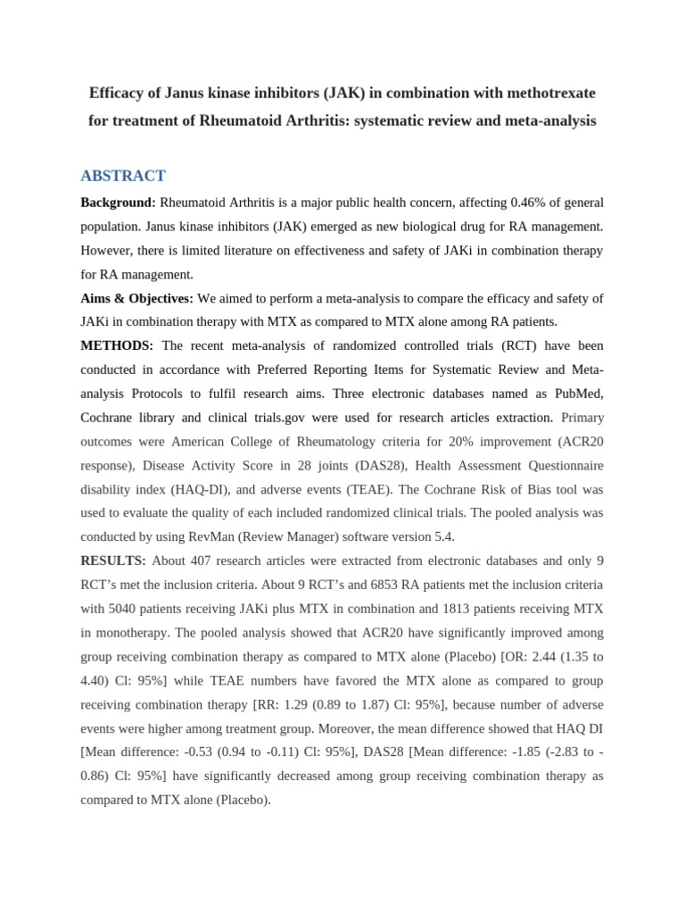 Efficacy of Janus Kinase Inhibitors | PDF | Rheumatoid Arthritis | Randomized Controlled Trial