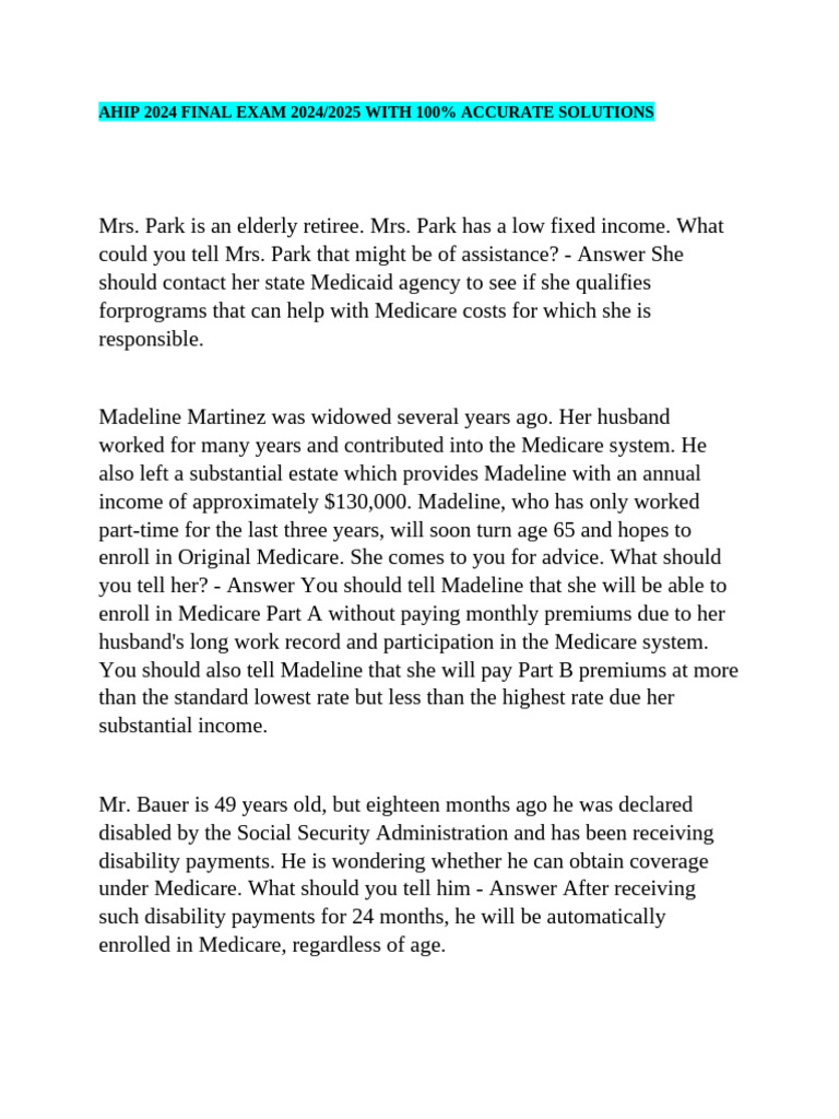 Ahip 2024 Final Exam 2024 | PDF | Medicare (United States) | Medicare ...