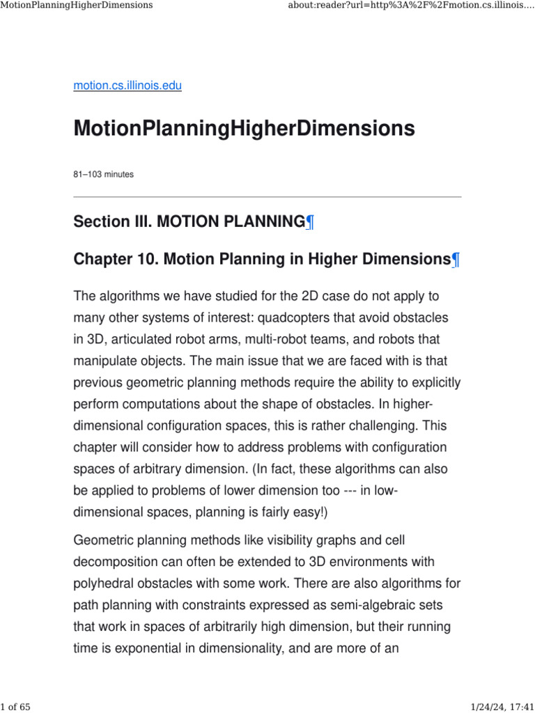 Motion Planning Higher Dimensions | PDF | Mathematics | Theoretical ...