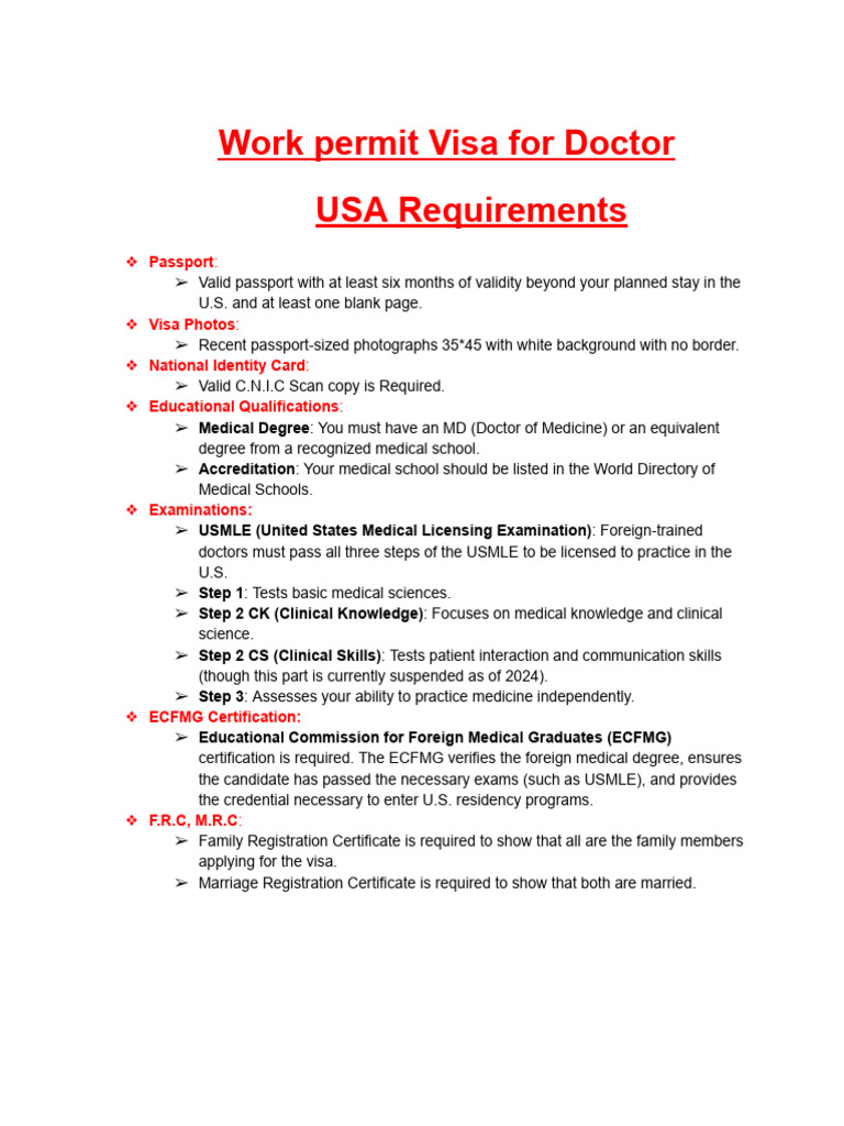 Medical Visa USA Requirements For Doctors | PDF