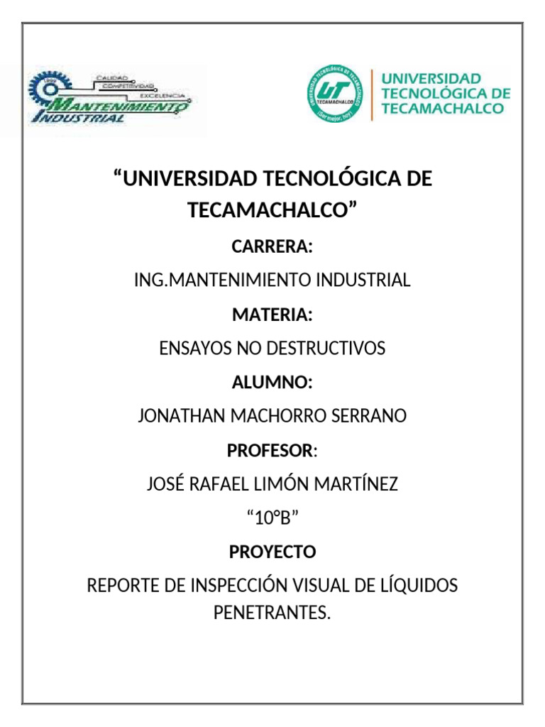 Inspección Visual con Líquidos Penetrantes | PDF | Pruebas no destructivas