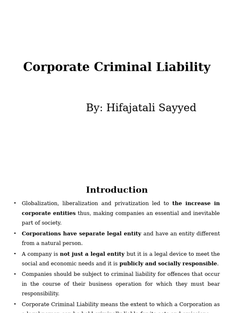 Corporate Criminal Liability | PDF | Vicarious Liability | Mens Rea