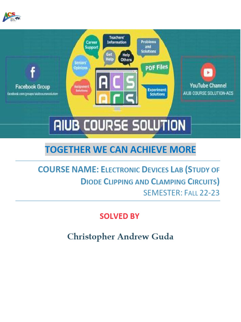 Electronic Devices Lab - Study of Diode Clipping and Clamping Circuits - Mid Term - Fall 22-23 ...