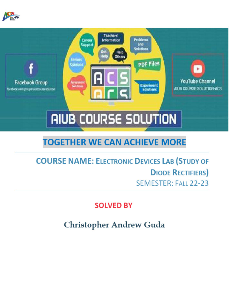 Electronic Devices Lab - Study of Diode Rectifiers - Mid Term - Fall 22-23 - ACS | PDF ...