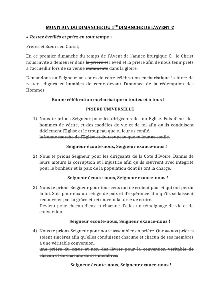 Monition du 1er Dimanche de l'Avent 2025 | PDF | Études des langues ...