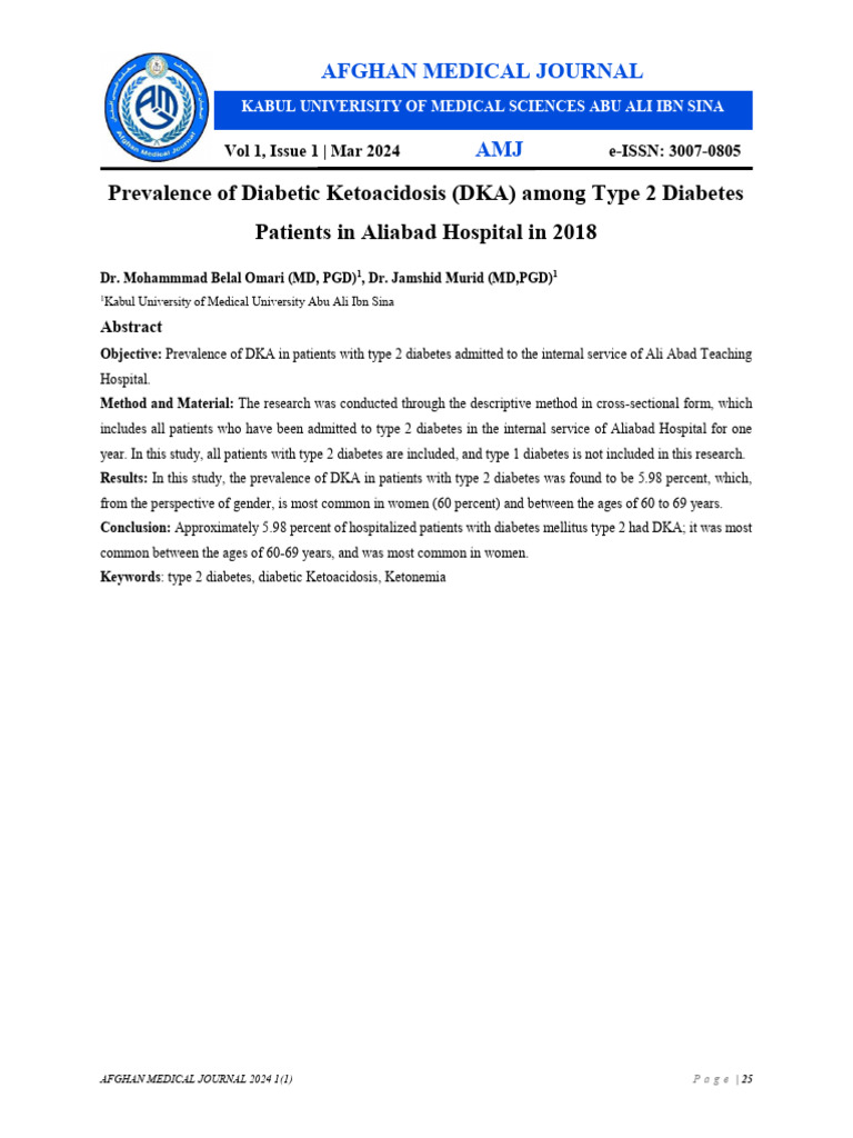 Prevalence of Diabetic Ketoacidosis (DKA) Among Type 2 Diabetes ...