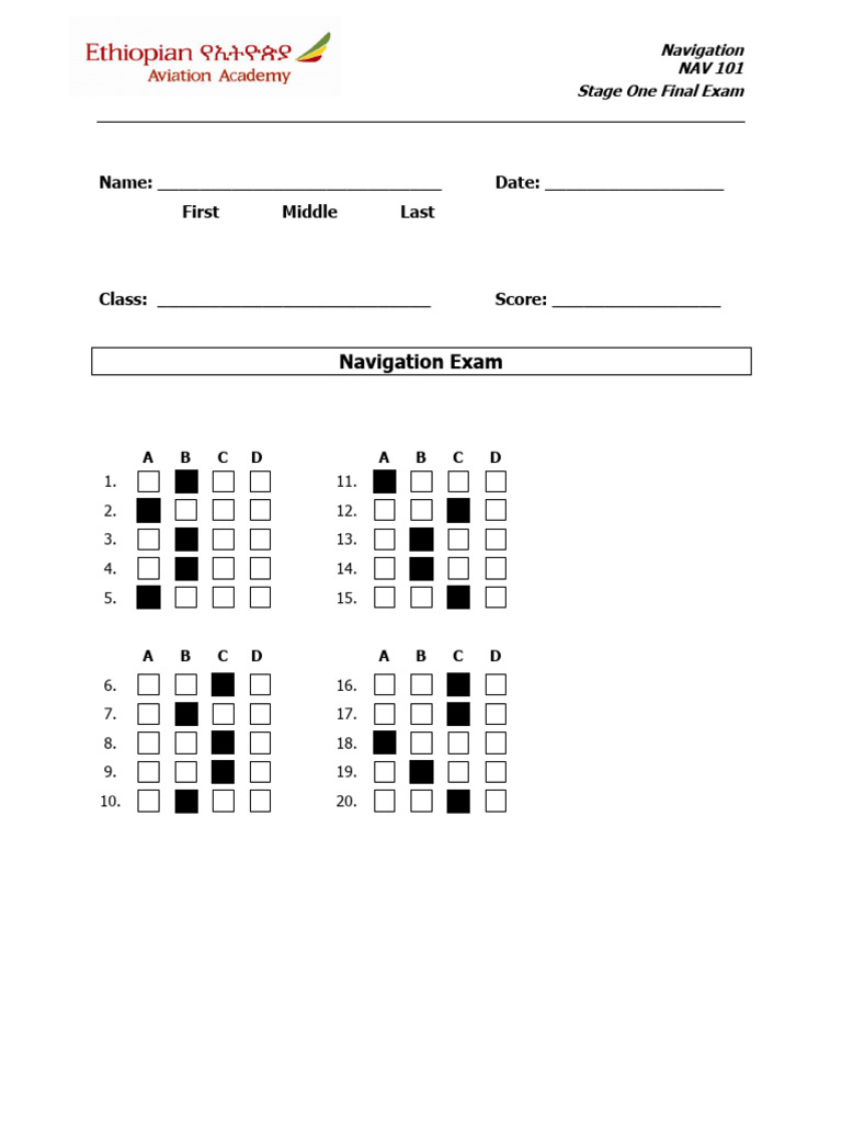 NAV 101 Final Exam Answer Sheet Key | PDF