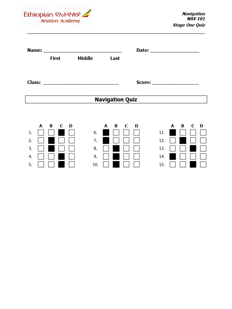 NAV 101 Quiz Answer Sheet Key | PDF