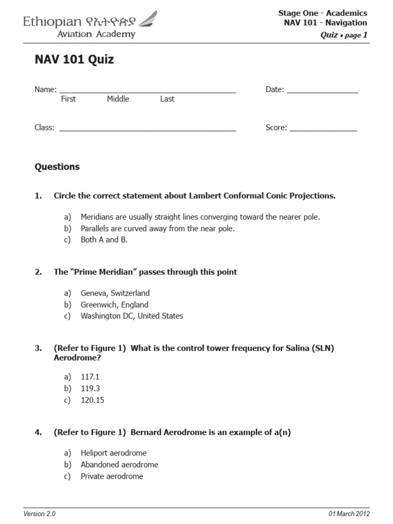 QUIZ NAV 101 Navigation Quiz | PDF | Aviation