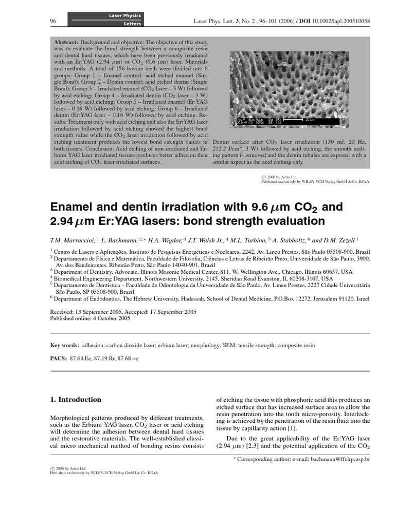Laser Physics Letters Bond Strength | PDF | Tooth Enamel | Dental Composite