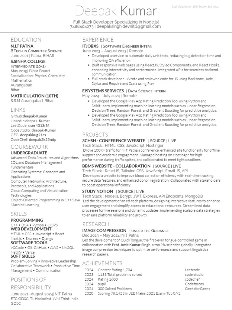 deepak deedy cv | PDF | Computing | Software Engineering