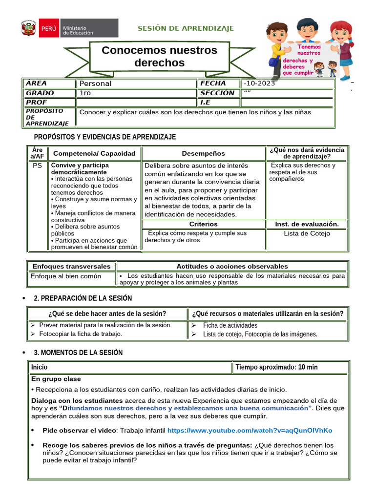 Sesiòn Conocemos Nuestros Derechos | PDF | Aprendizaje | Evaluación