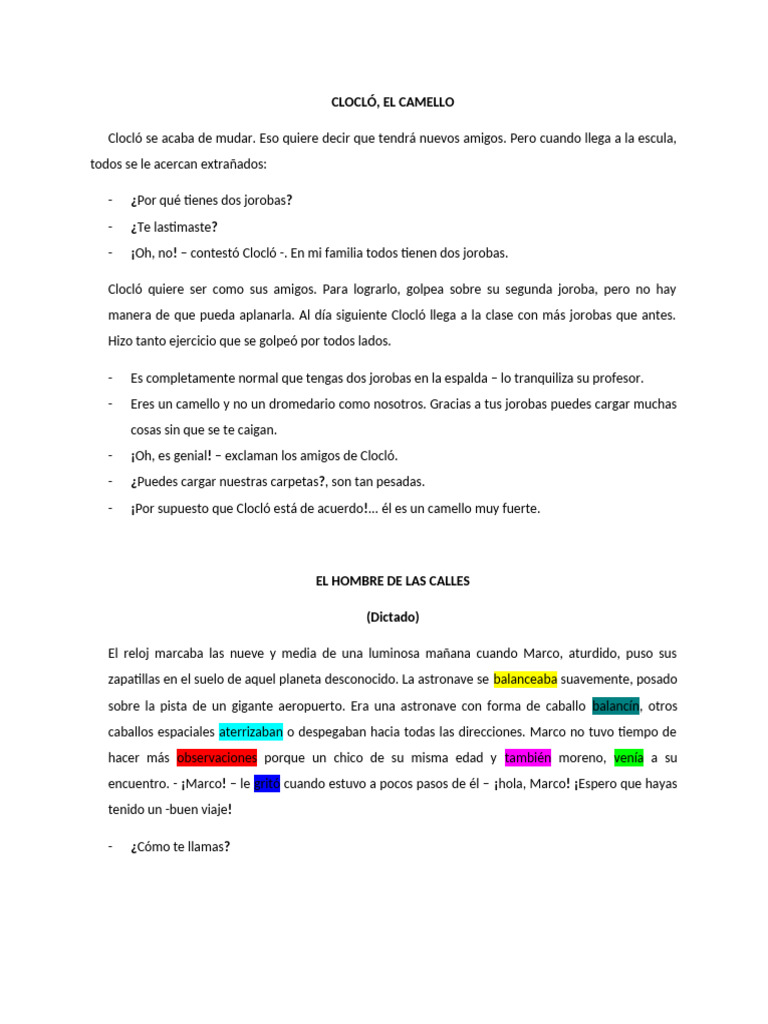 Clocló, el camello y sus jorobas | PDF