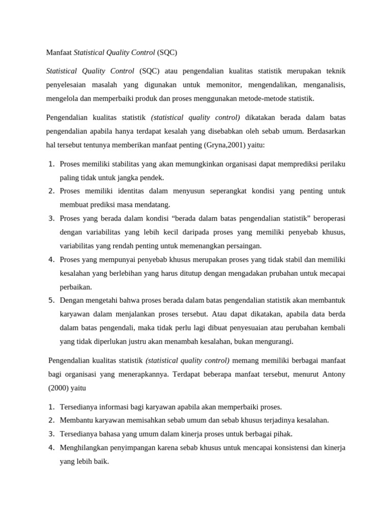 Manfaat Statistical Quality Control | PDF