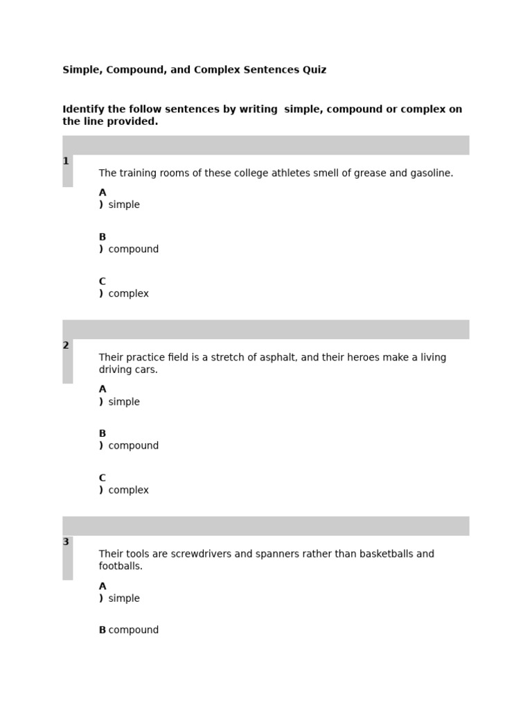 Simple, Compound, and Complex Sentences Quiz | PDF
