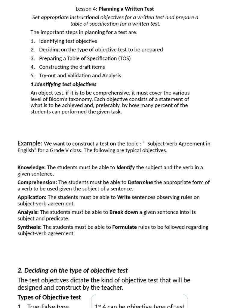 Educ3 Planning A Test TOS | PDF | Subject (Grammar) | Teachers