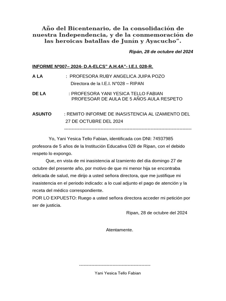 Informe de Inasistencia al Izamiento 2024 | PDF