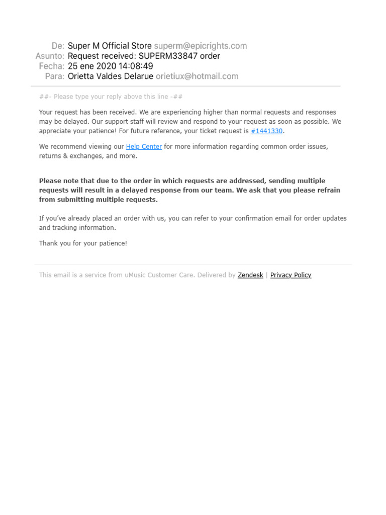 Request Received SUPERM33847 Order | PDF | Finance & Money Management