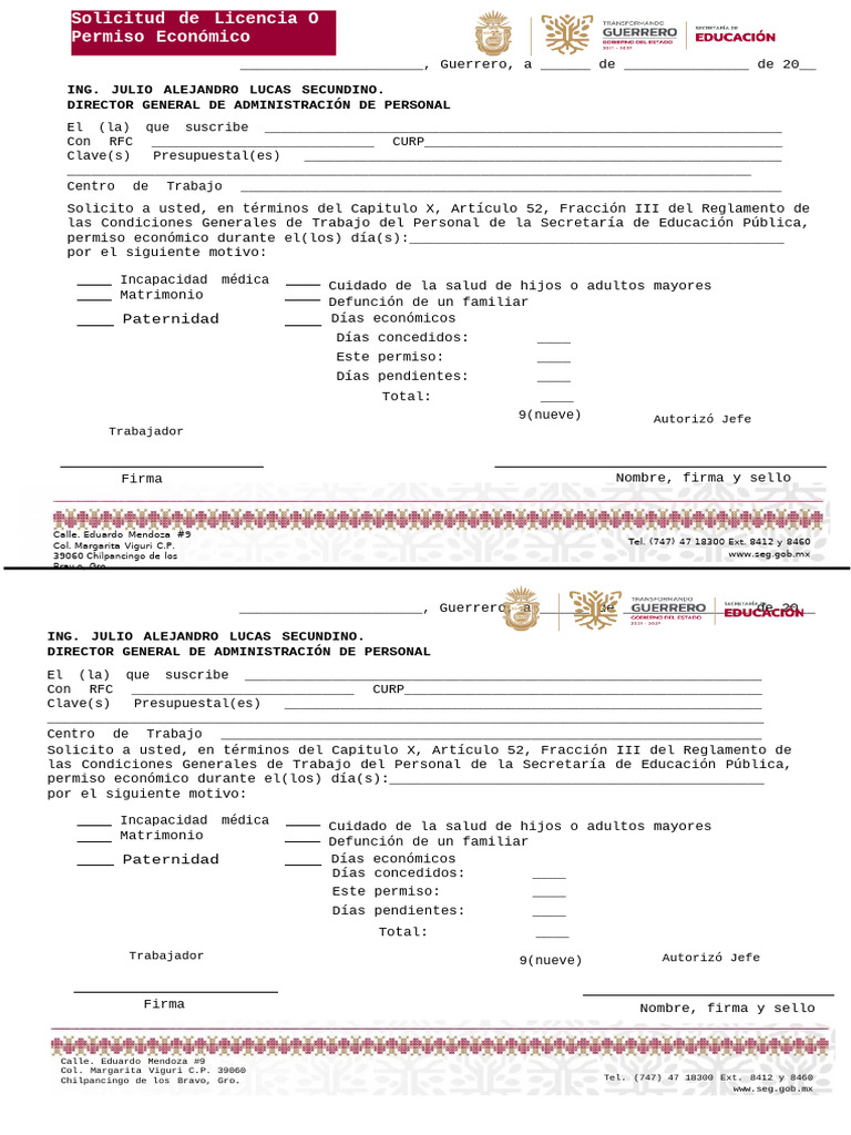 Solicitud Permiso Económico | PDF