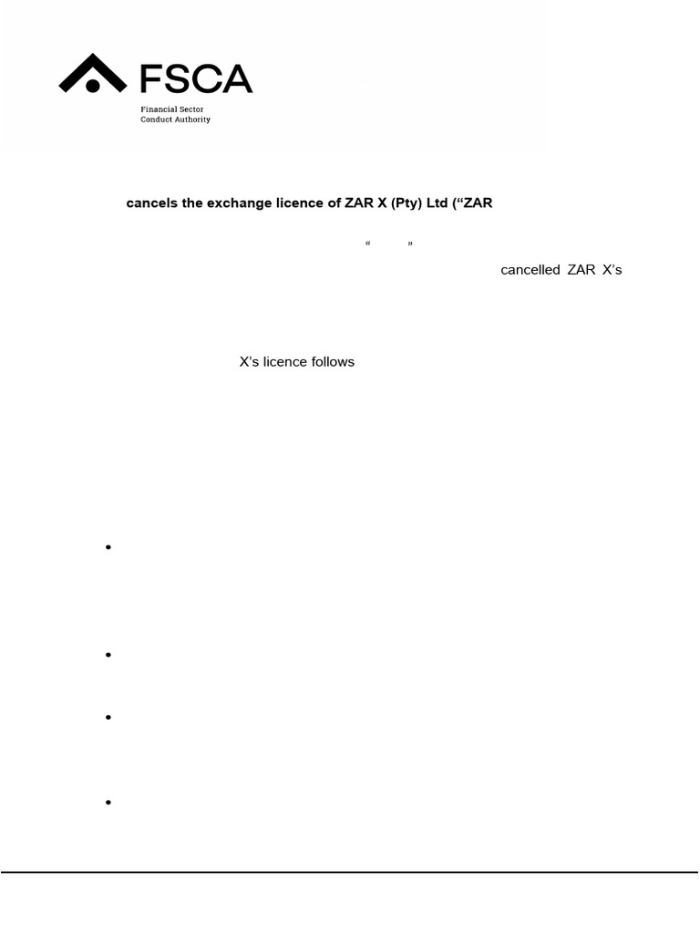 FSCA Cancels ZAR X Exchange Licence | PDF | Securities (Finance)