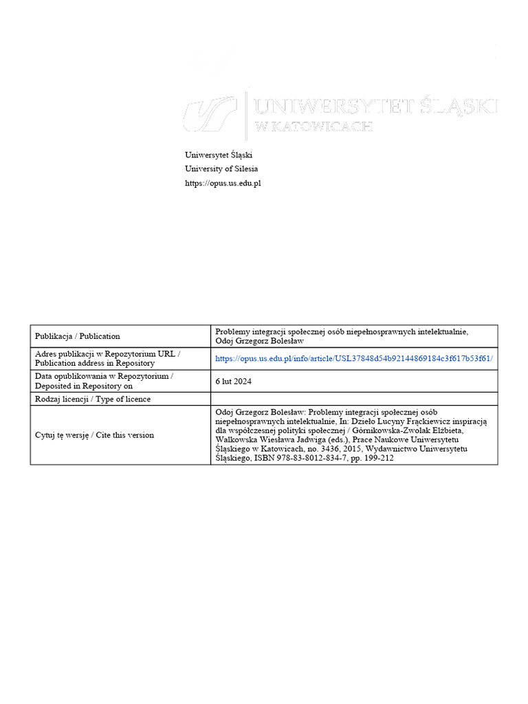 Odoj Problemy Integracji Spolecznej | PDF