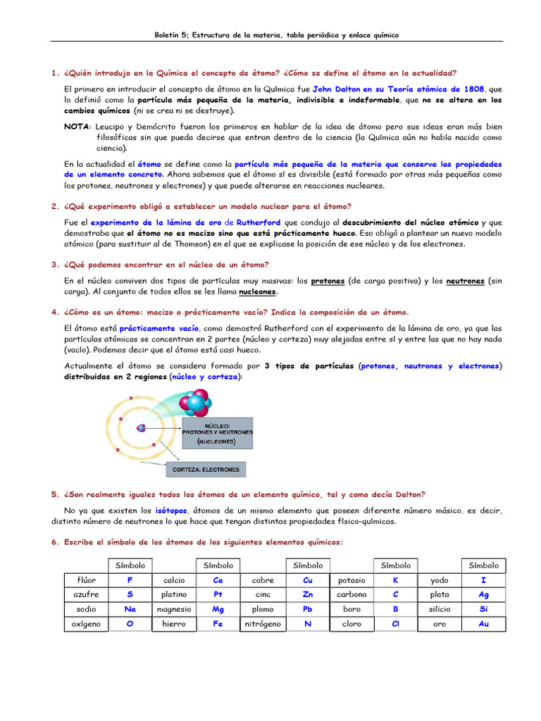 Boletín 5 - Estructura Con Soluciones | PDF | Núcleo atómico | Elementos químicos
