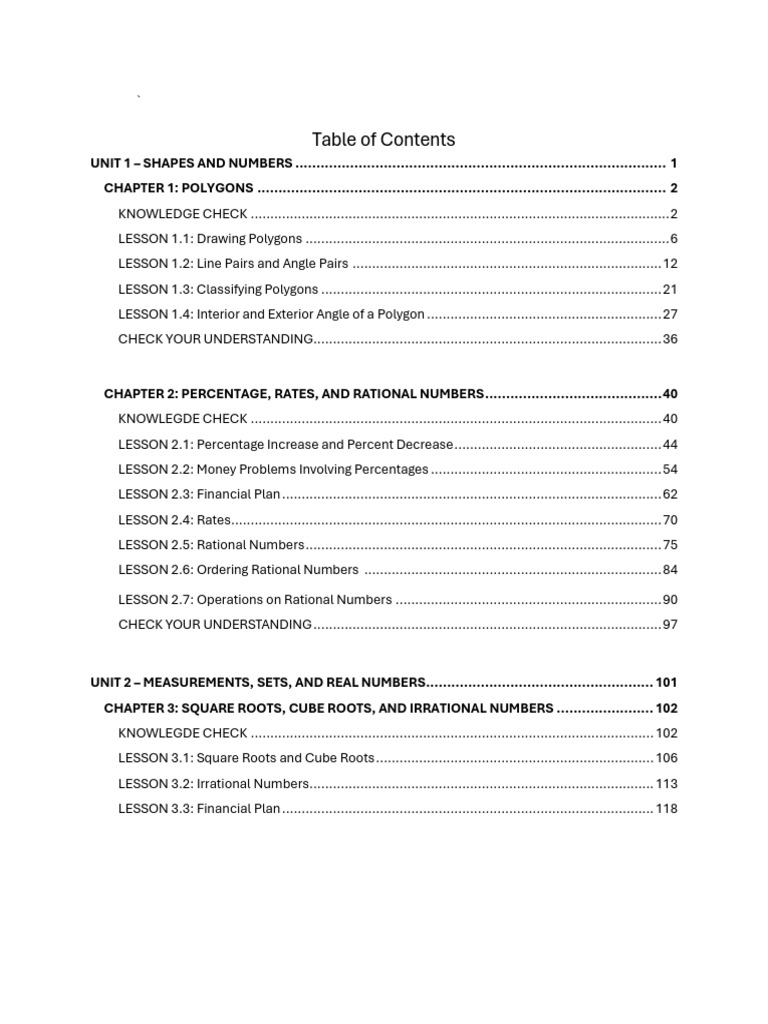Table of Contents Tle 7 | PDF | Numbers | Euclidean Geometry