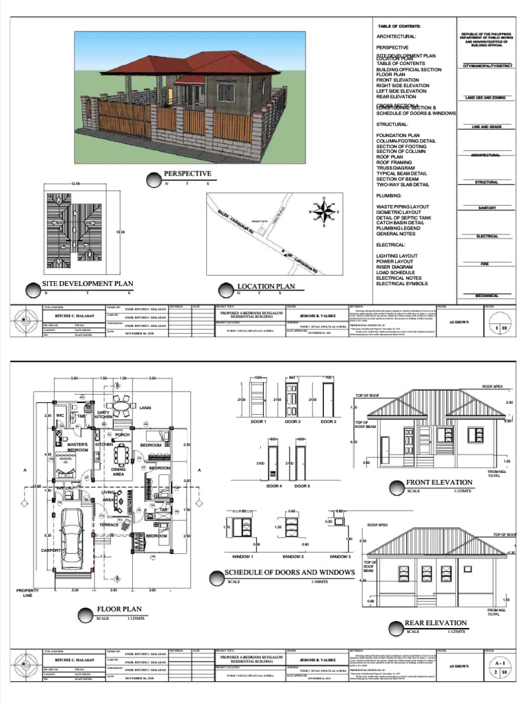 PDF Valdez Jerome B Exercise 1 4 BR Bungalow - Compress | PDF | Building Engineering | Civil ...