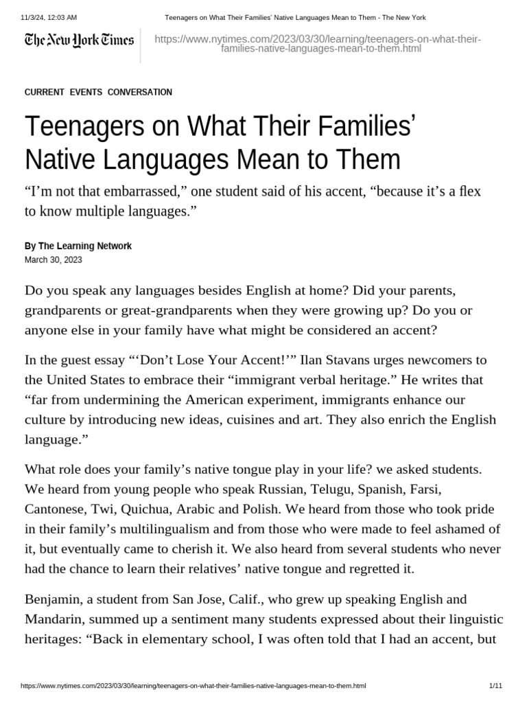 Teenagers On What Their Families' Native Languages Mean To Them - The ...