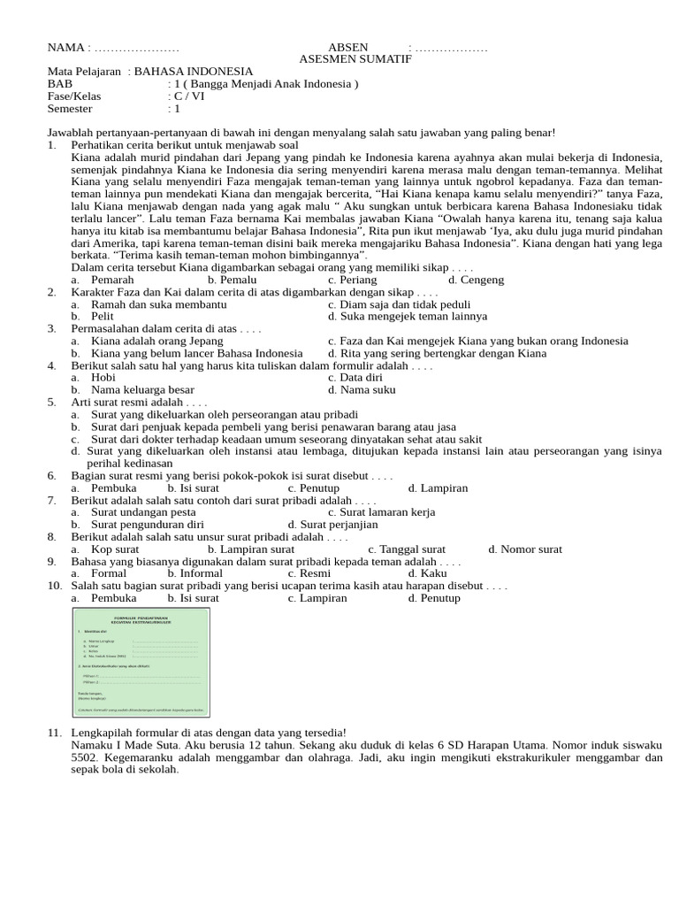 Soal Asesmen Bahasa Indonesia BAB 1 | PDF | Karier & Perkembangan | Olahraga & Rekreasi