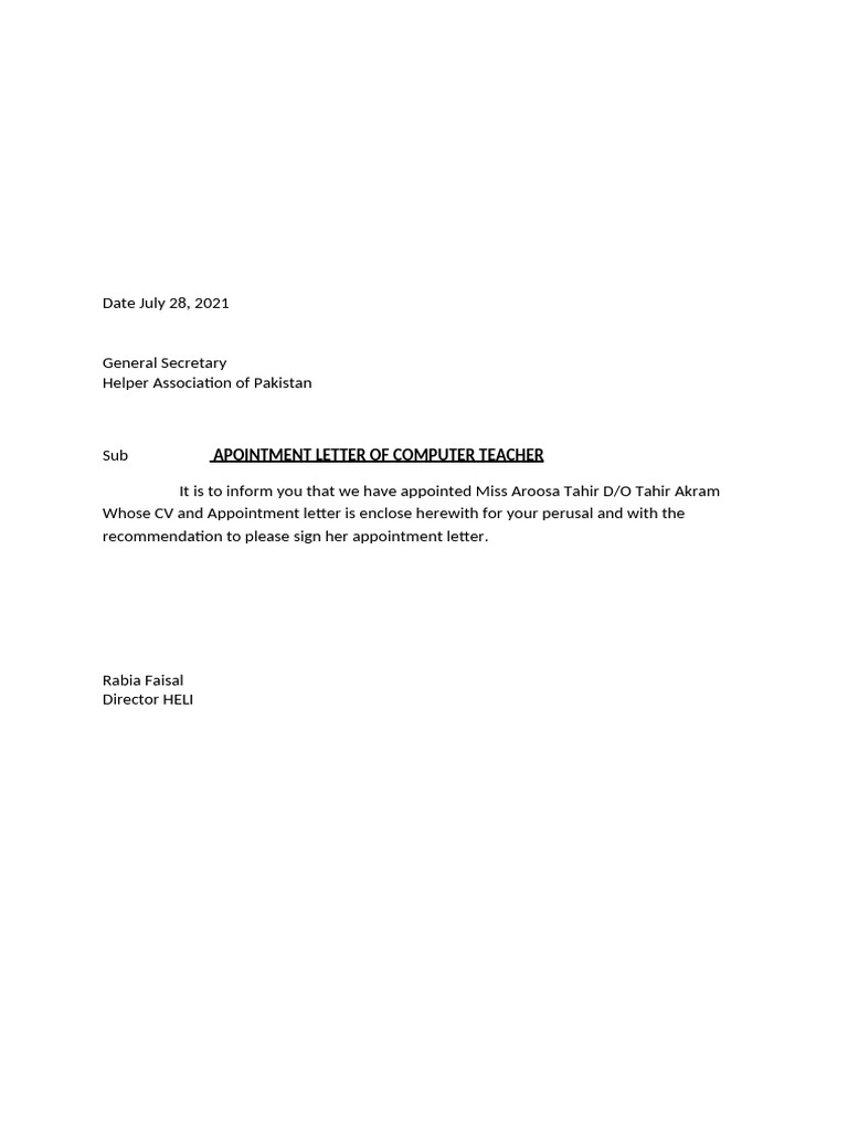 Appointment of Computer Teacher | PDF