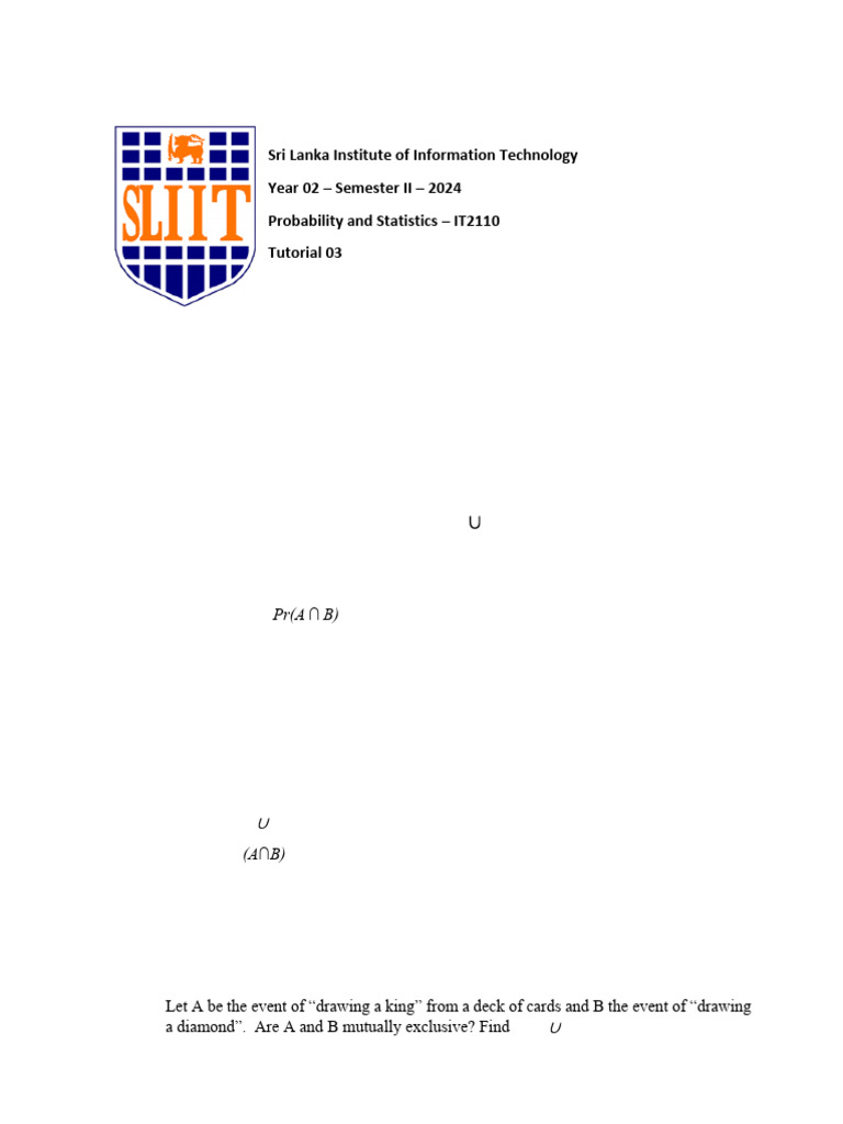 Probability and Statistics Tutorial 03 | PDF | Probability ...