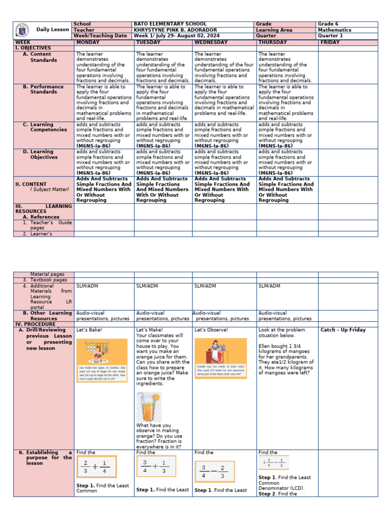 DLL Math6 W1 Q1 | PDF | Numbers | Elementary Mathematics
