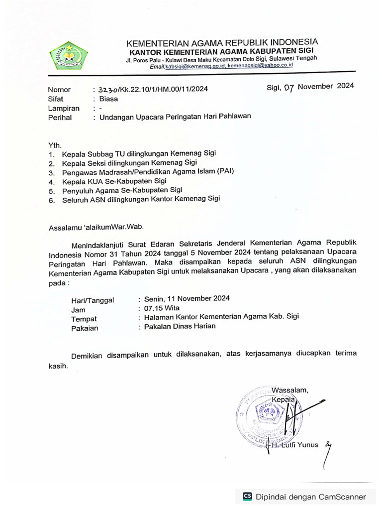 Surat Undangan Upacara Hari Pahlawan | PDF
