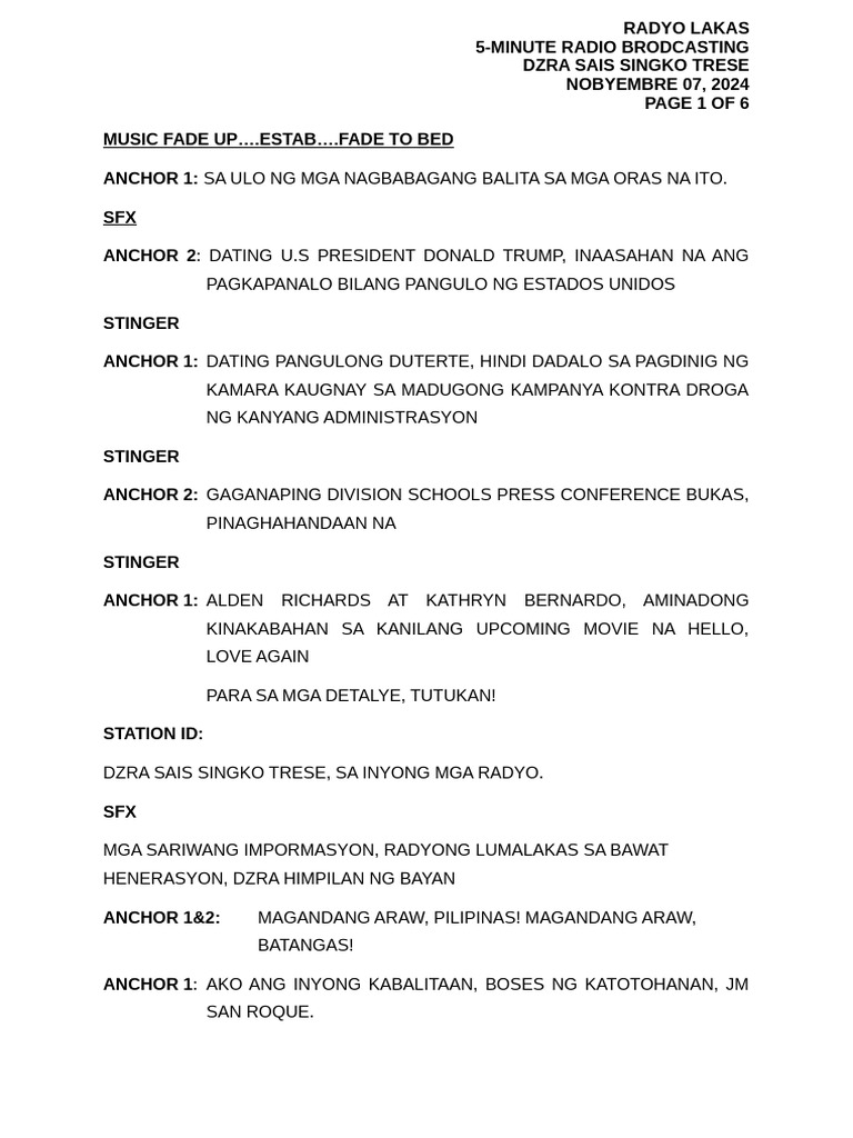 RADIO BROADCASTING Scipt Sample | PDF