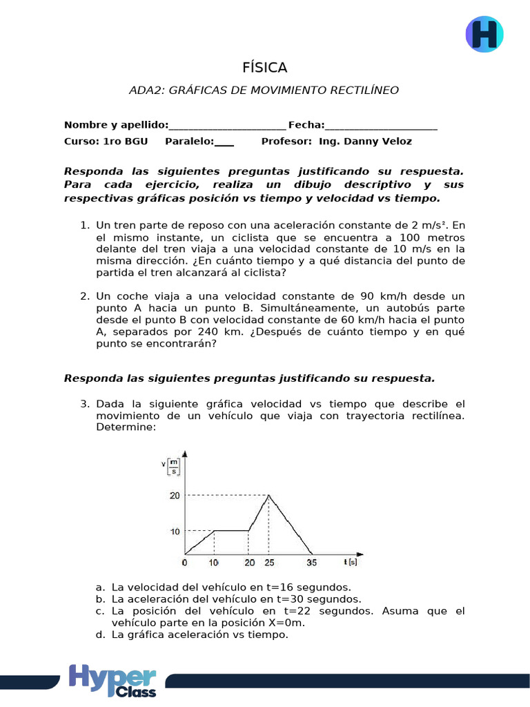 Ejercicios Sobre Gráficas de Mruv | PDF