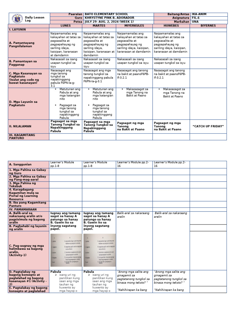 GR 6 - Fil-Wk1-Qtr 1 | PDF
