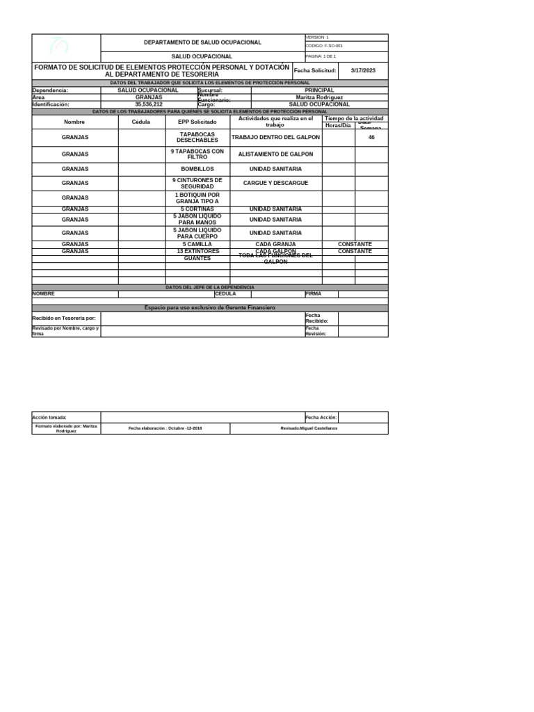 F-So-Solicitud de Epp y Dotacion | PDF