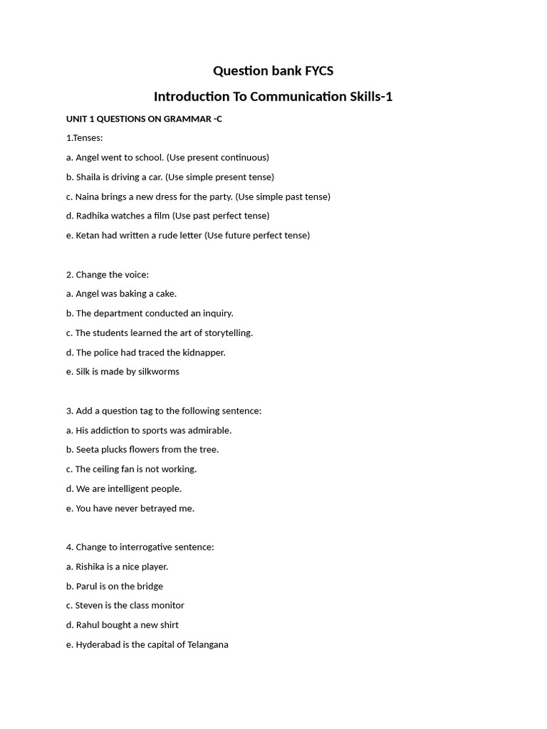 FYCS Communication Skills Question Bank | PDF | Human Communication ...