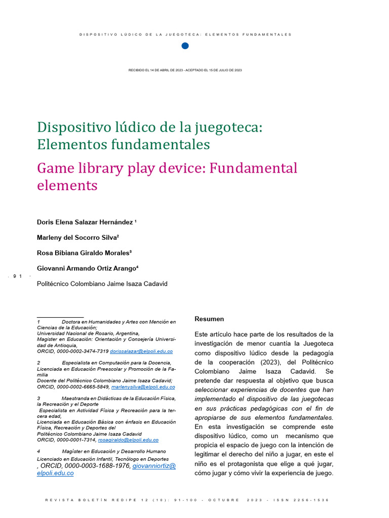 Dispositivo Ludico de La Juegoteca Eleme | PDF | Educación de la primera infancia | Maestros