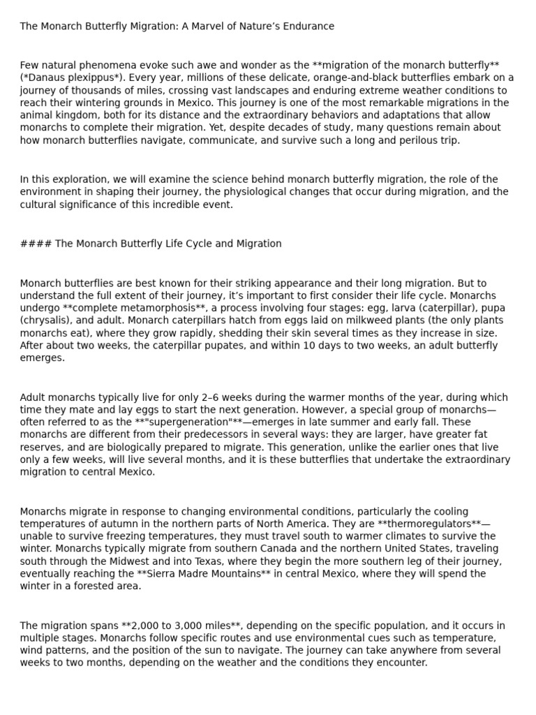 Monarch Butterfly Migration Explained | PDF | Pupa | Butterfly