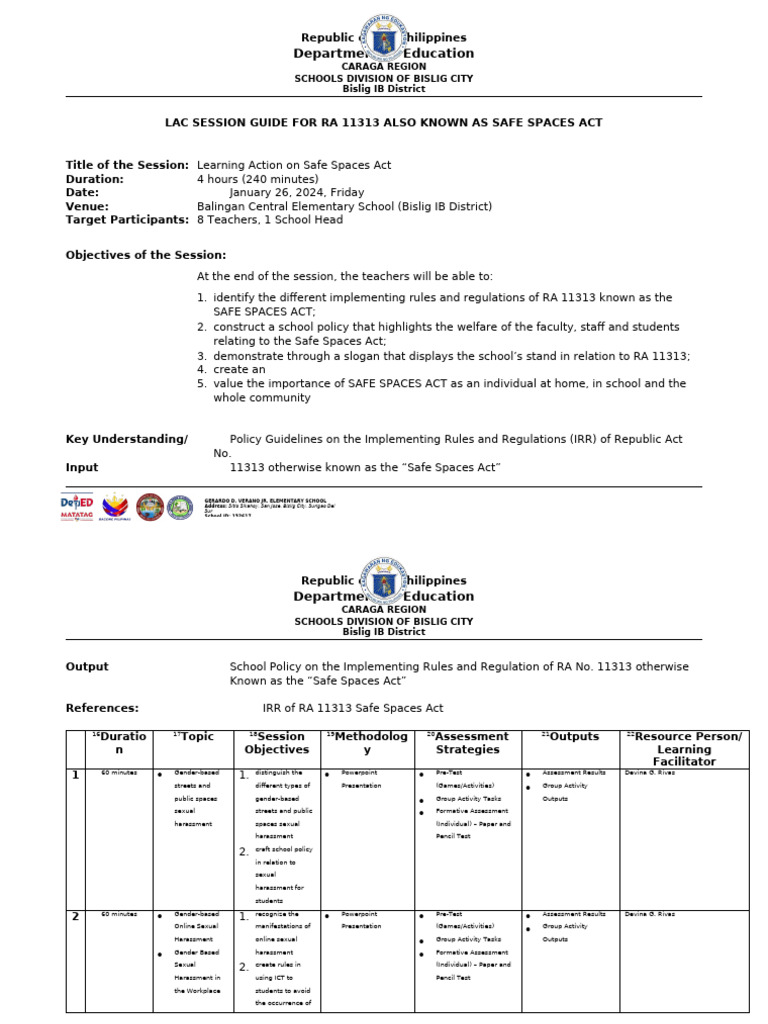 Lac Session Guide For Ra 11313 Also Known As Safe Spaces Act | PDF ...