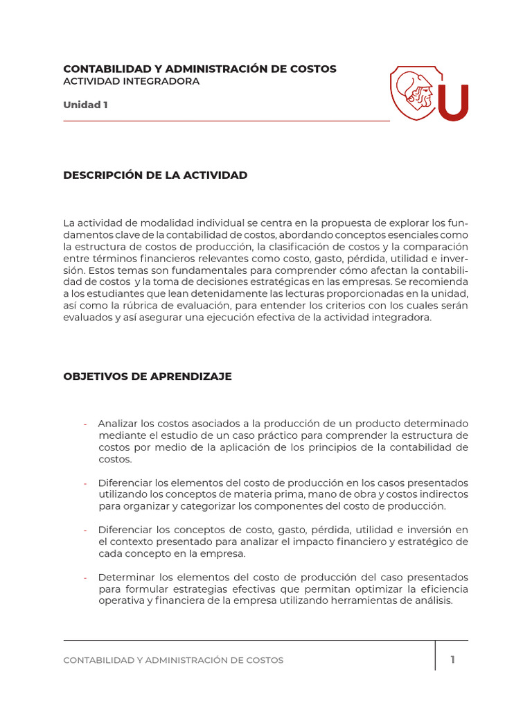 AI - Contabilidad y Administración de Costos - U1 | PDF | Costo | Contabilidad de costos