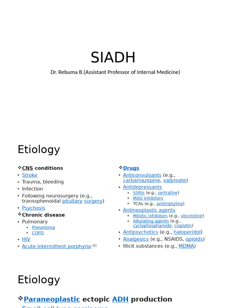 SIADH | PDF | Clinical Medicine | Medical Specialties
