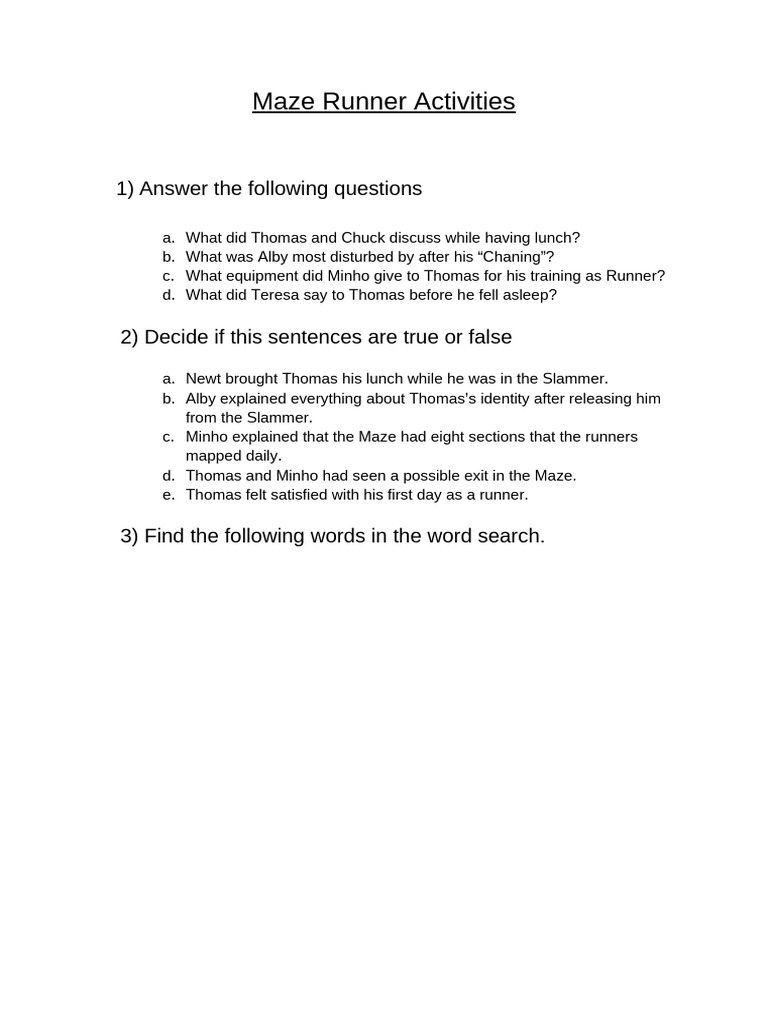 Maze Runner Activities | PDF | Travel
