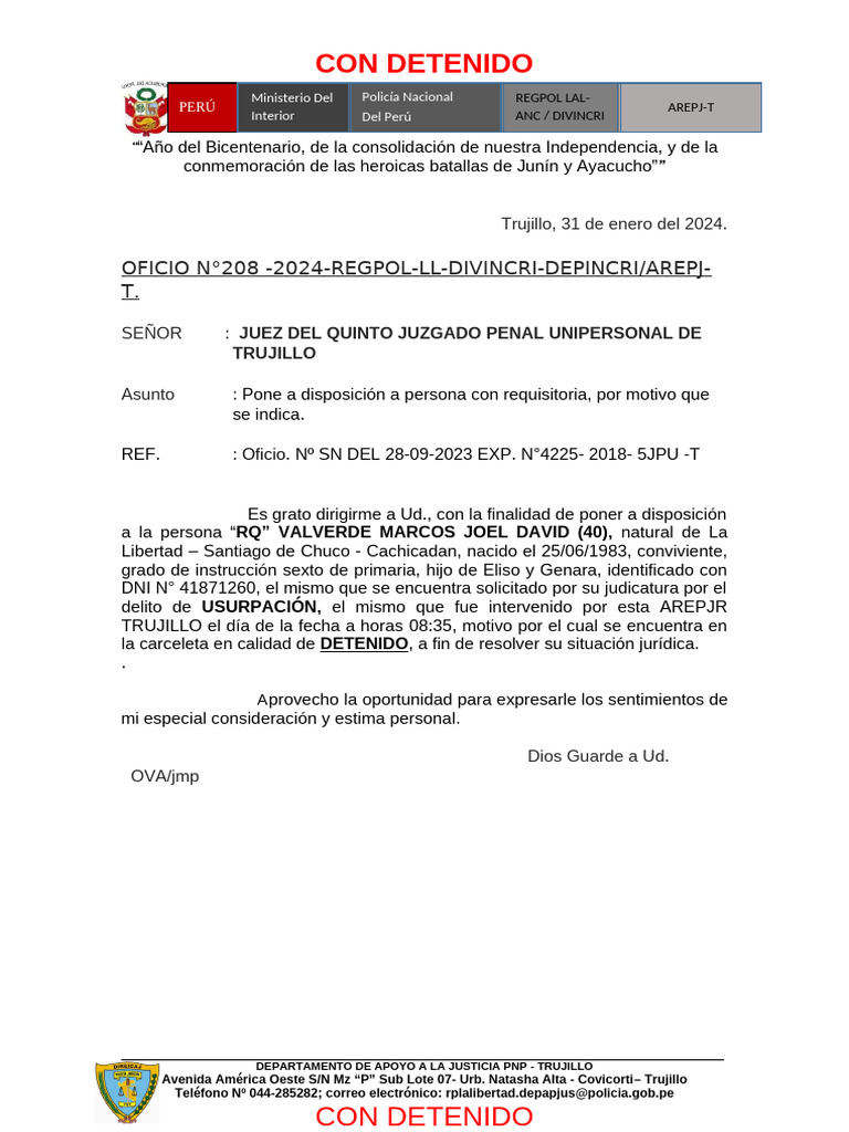 OFICIO A DISPOSICION A RQ | PDF OFICIO A DISPOSICION A RQ | PDF