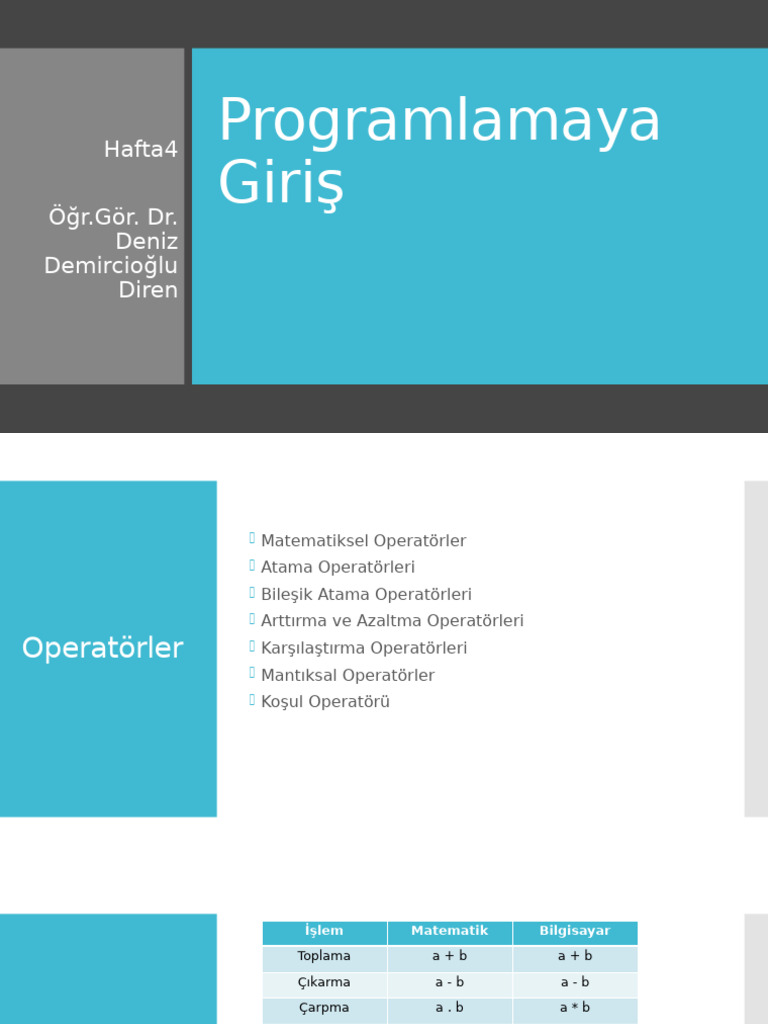 Programlamaya Giris - Hafta 4 | PDF