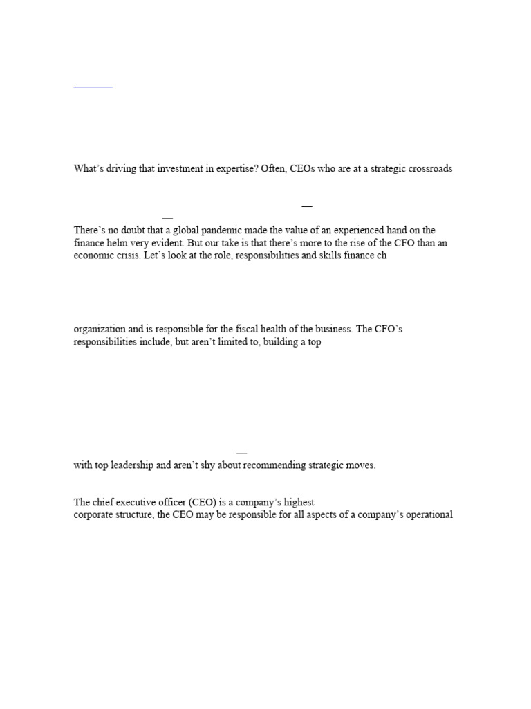 Anexo 1 - Chief Financial Officer (CFO) Defined - Role, Responsibilities and Skills | PDF ...