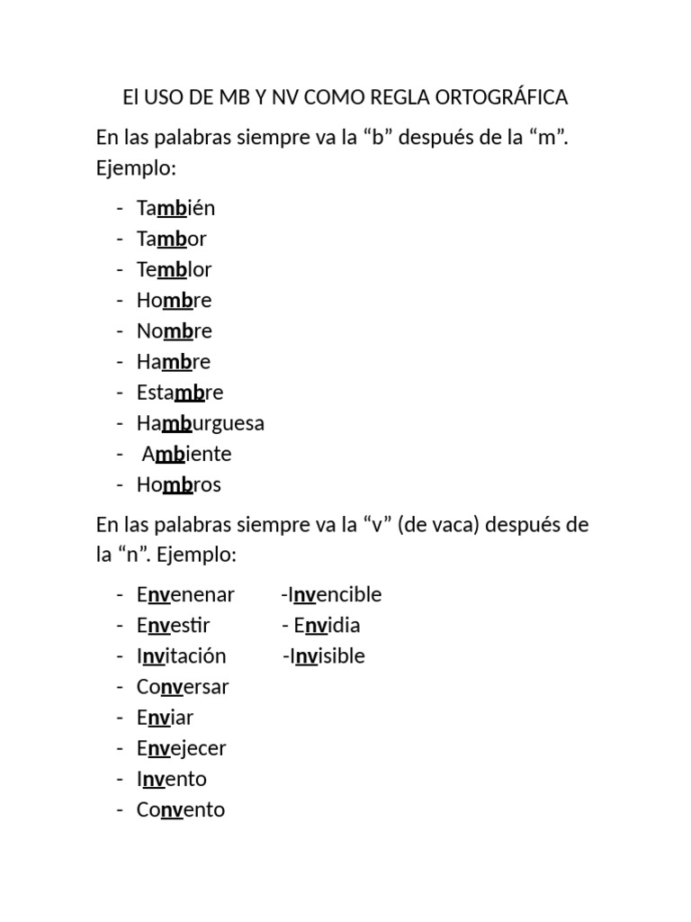Uso de MB y NV en Ortografía | PDF